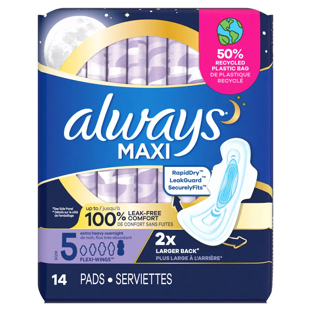 Buy Always Maxi Size 5 Extra Heavy Overnight Pads with Wings, Unscented ...